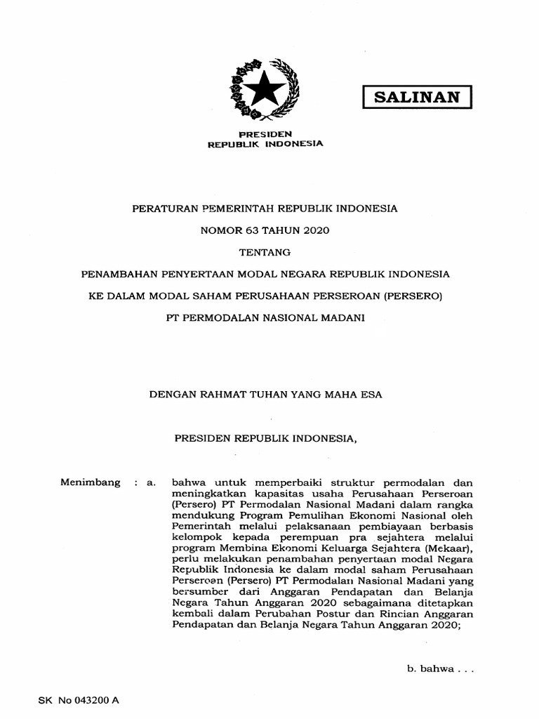 Salinan Pp Nomor 63 Tahun 2020 Pdf