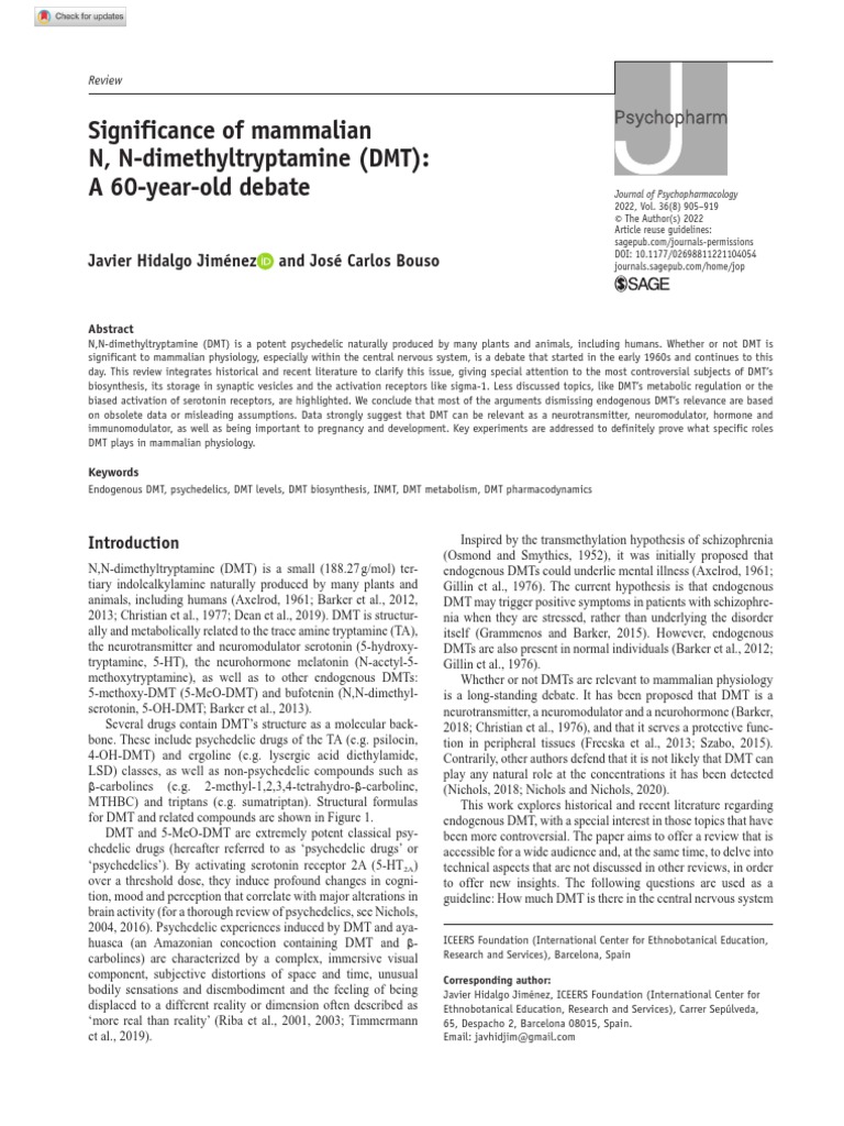 Significance of Mammalian N, N-Dimethyltryptamine (DMT) : A 60-Year-Old ...