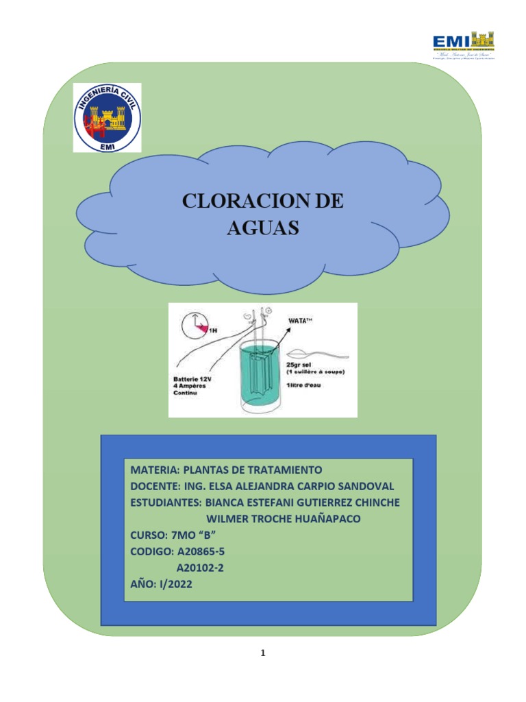 Cloración del Agua: Proceso y Alternativas | PDF | Agua | Cloro
