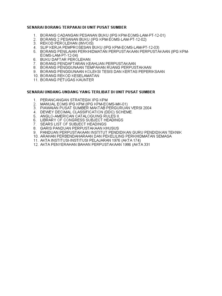 Senarai Borang Perpustakaan IPG KPM | PDF | Sains & Matematika | Komputer