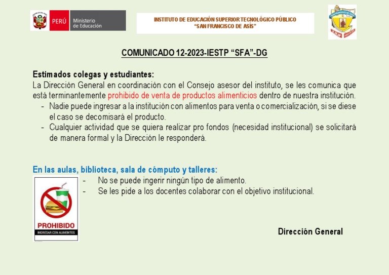 COMUNICADO 012-2023 - Prohibición de Venta de Productos | PDF