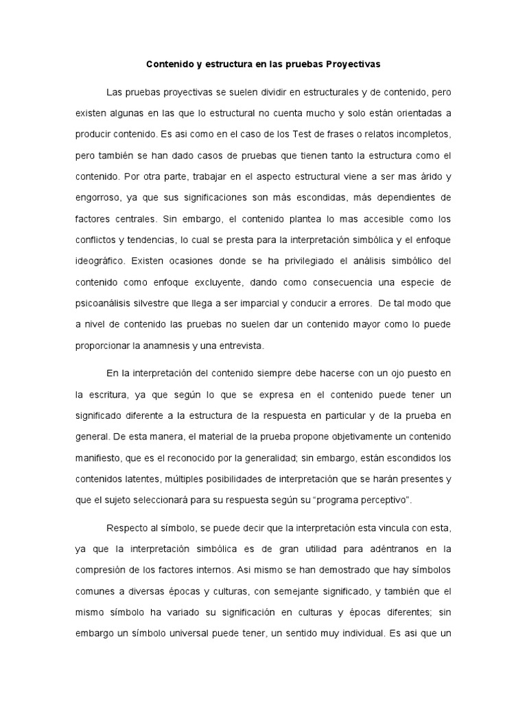 Contenido y Estructura en Las Pruebas Proyectivas - S13 | PDF