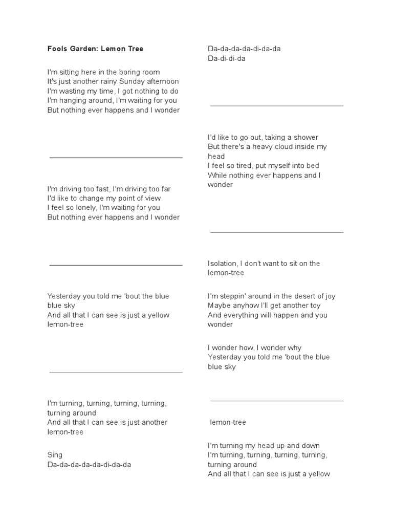 Fools Garden: Lemon Tree Lyrics | PDF
