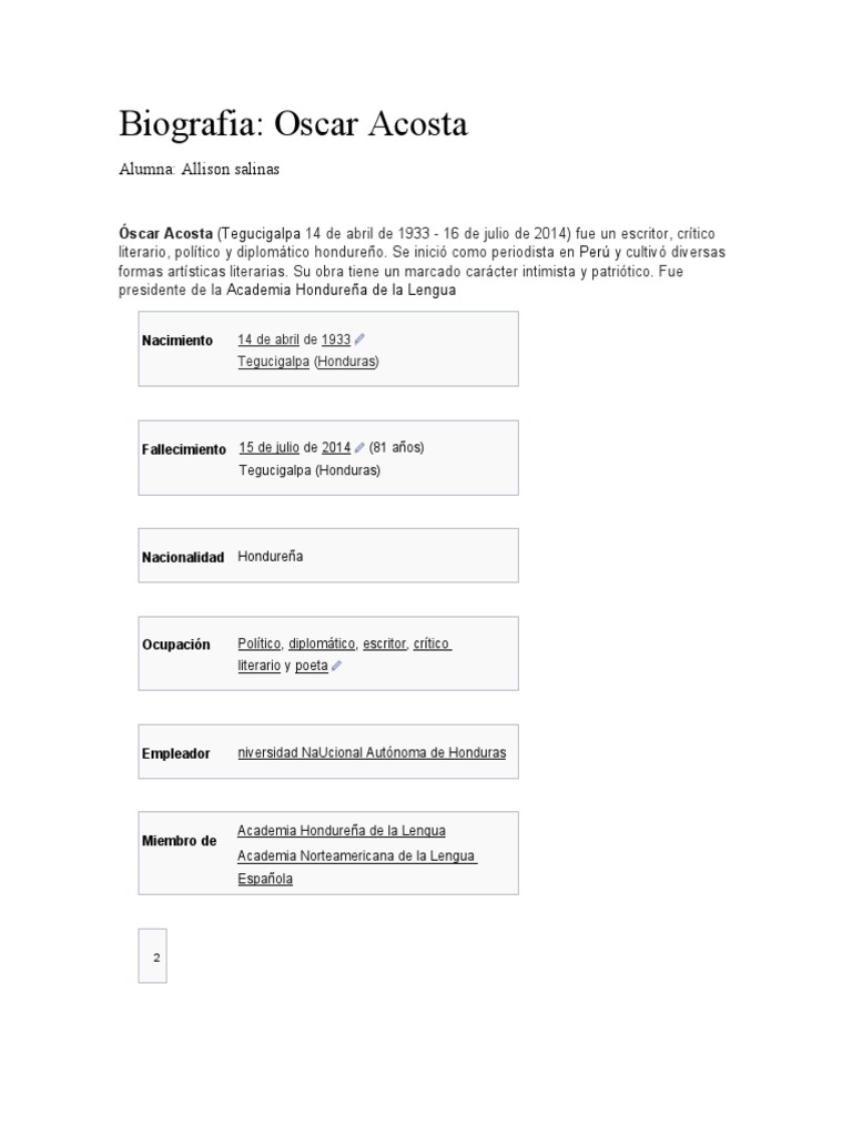 Biografia de Oscar Acosta | PDF