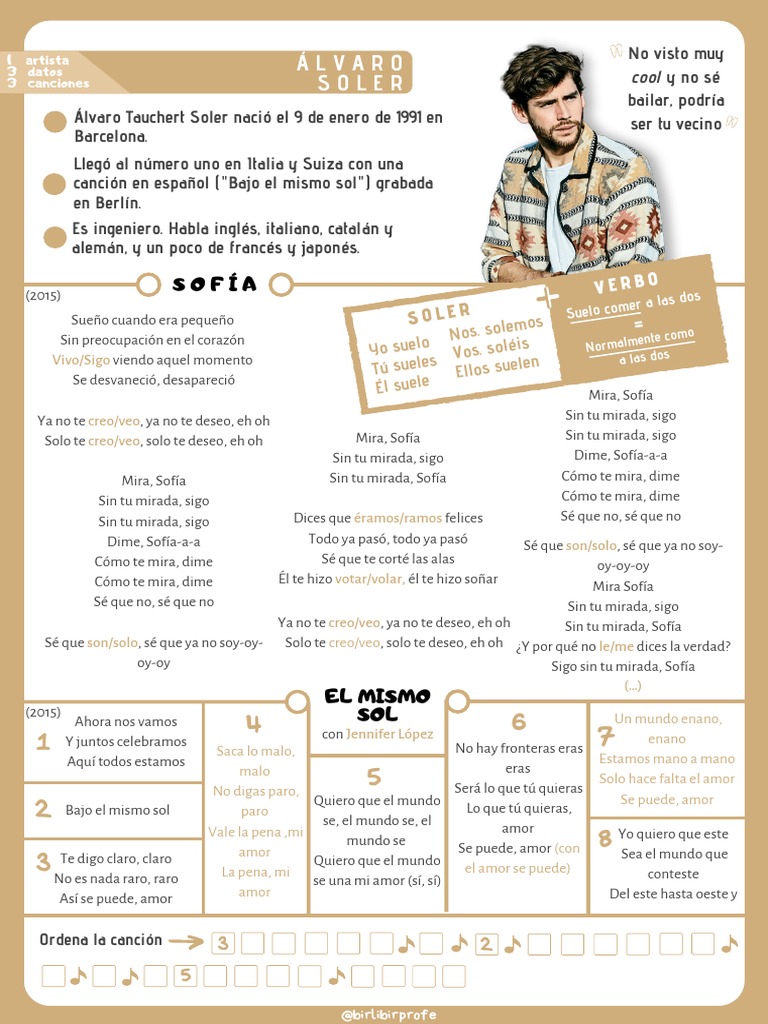 Alvaro Soler clase ELE A1-A2 _ Sofia _ El mismo sol _ Puebla | PDF