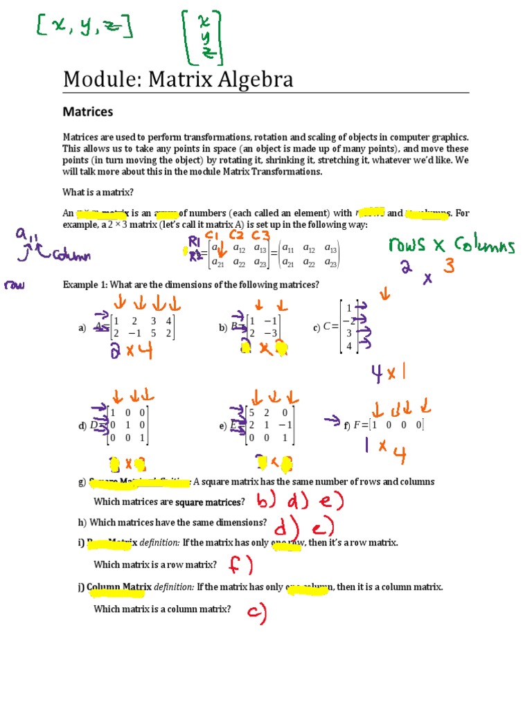 Matrix Algebra Slides Class Notes V5 S010 Week 13 B Apr 8 | PDF ...