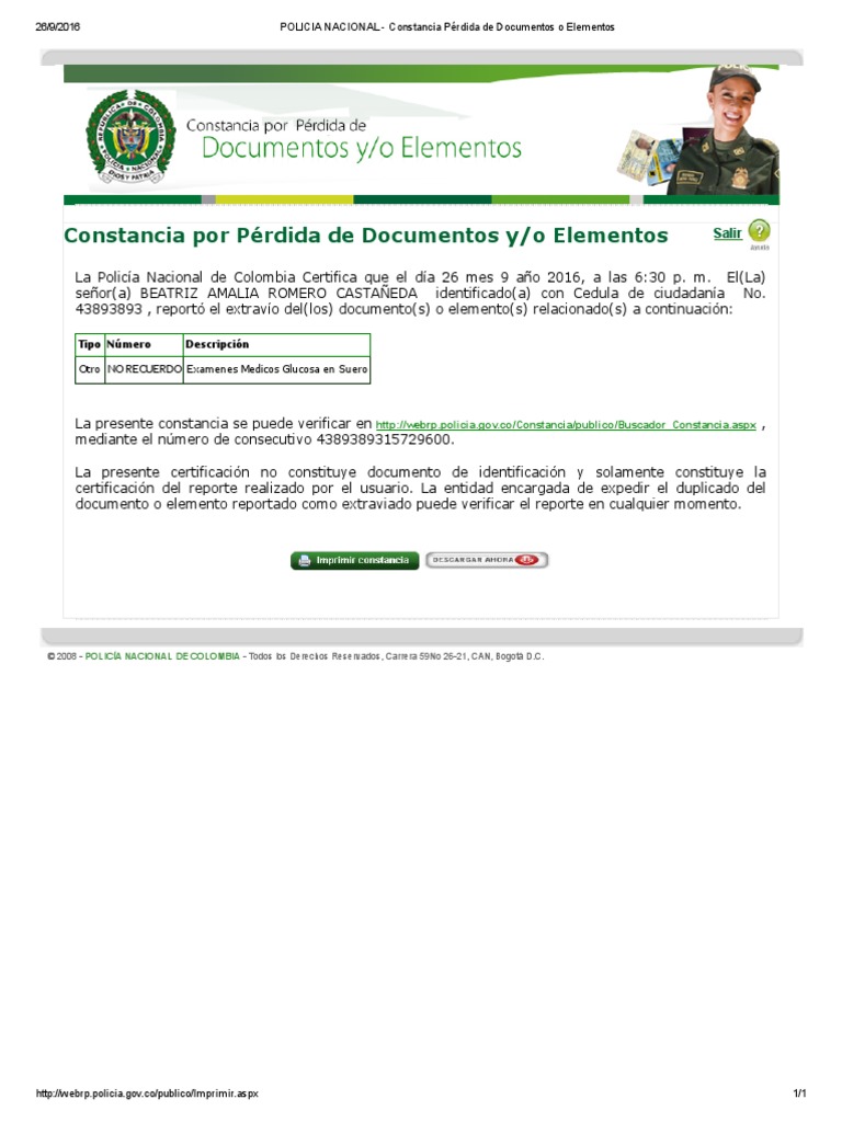 POLICIA NACIONAL - Constancia Perdida de Documentos o Elementos | PDF | Ciencias sociales
