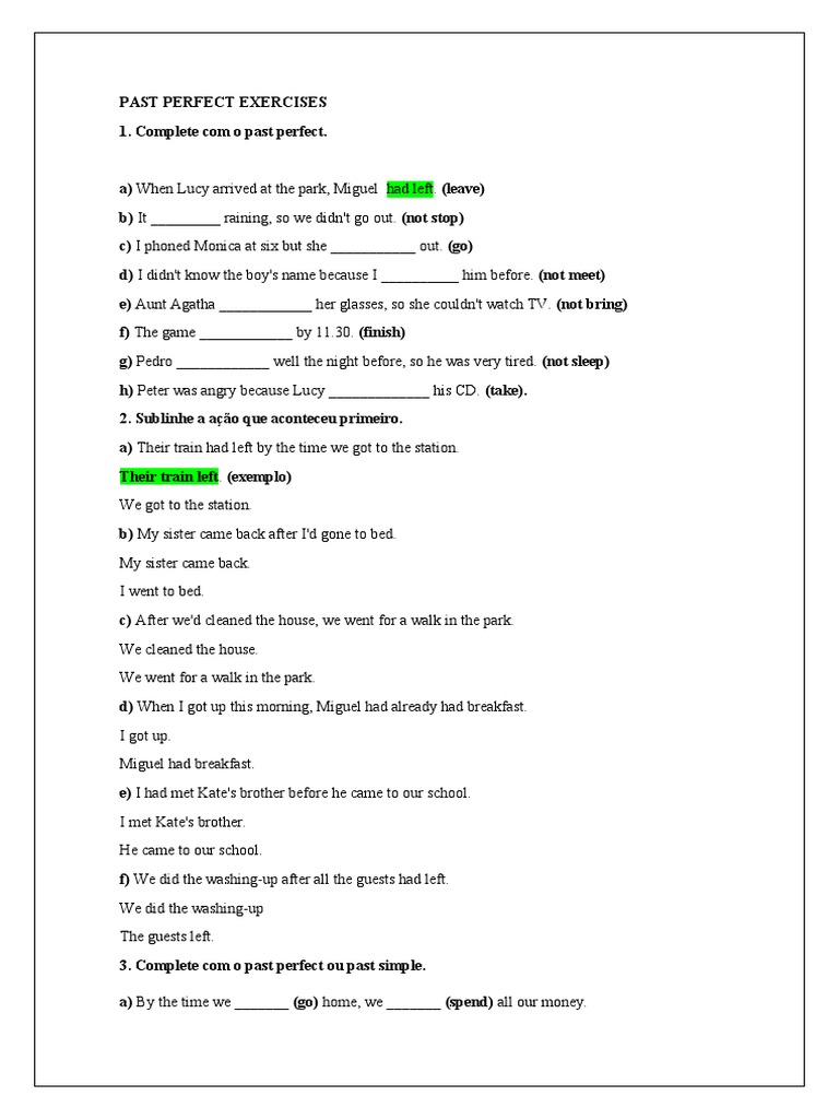 Past Perfect Exercises and Practice | PDF