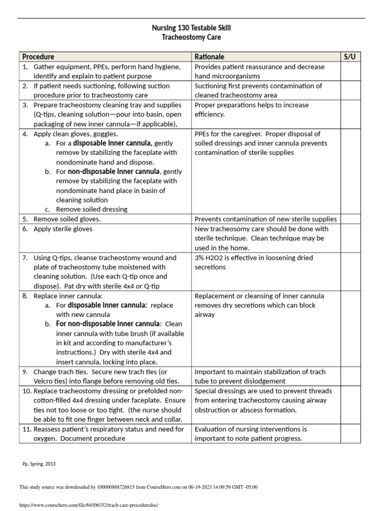 Tracheostomy Care Procedure Guide | PDF | Medical Specialties | Health Care