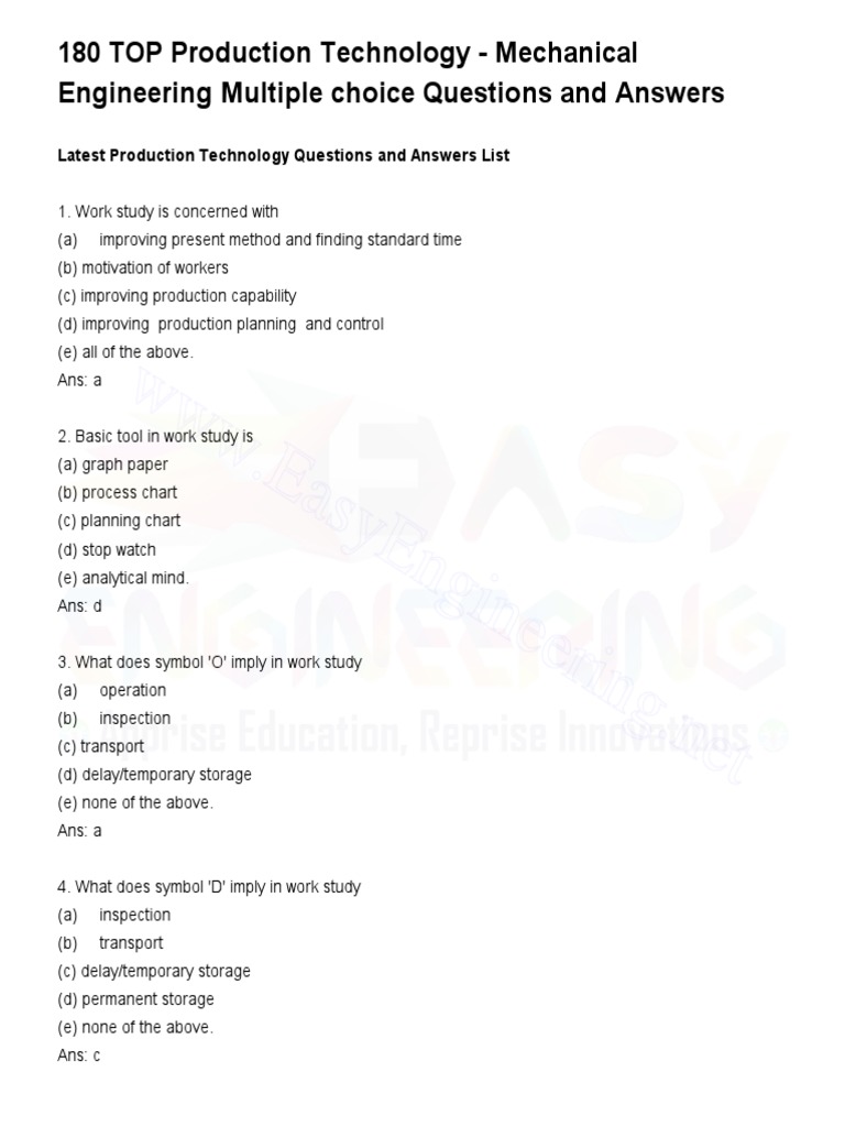 Production Technology MCQ PDF | PDF | Piece Work | Inventory