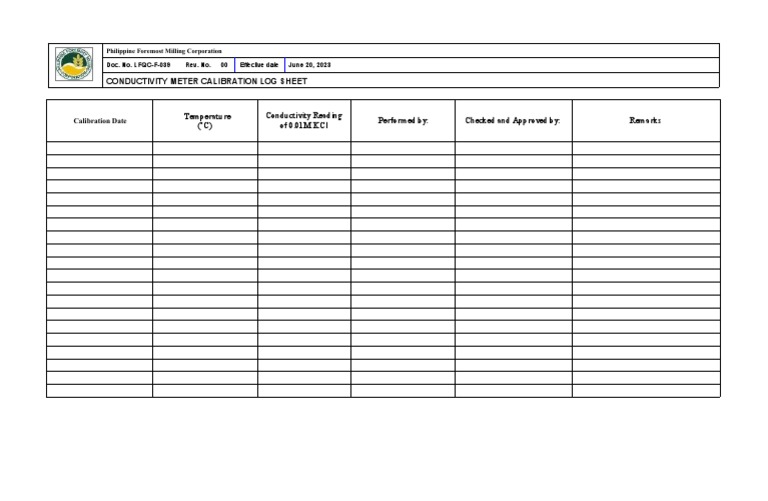 LFQC-F-039 Rev. No. 00 Conductivity Meter Calibration Logsheet | PDF