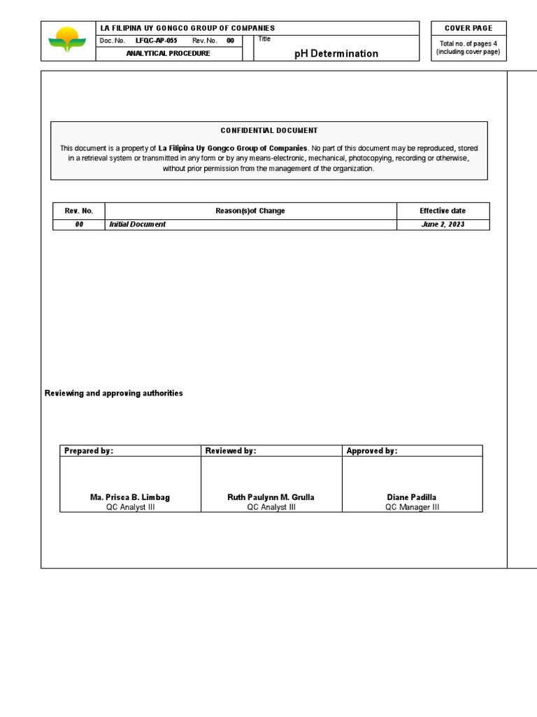 LFQC-AP-055-rev-00-pH Determination | PDF | Ph | Analytical Chemistry