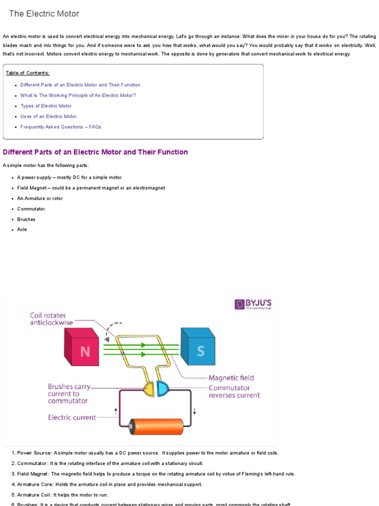 Electric Motor - Parts of Motor, Working of Electric Motor & Uses | PDF | Electric Motor ...