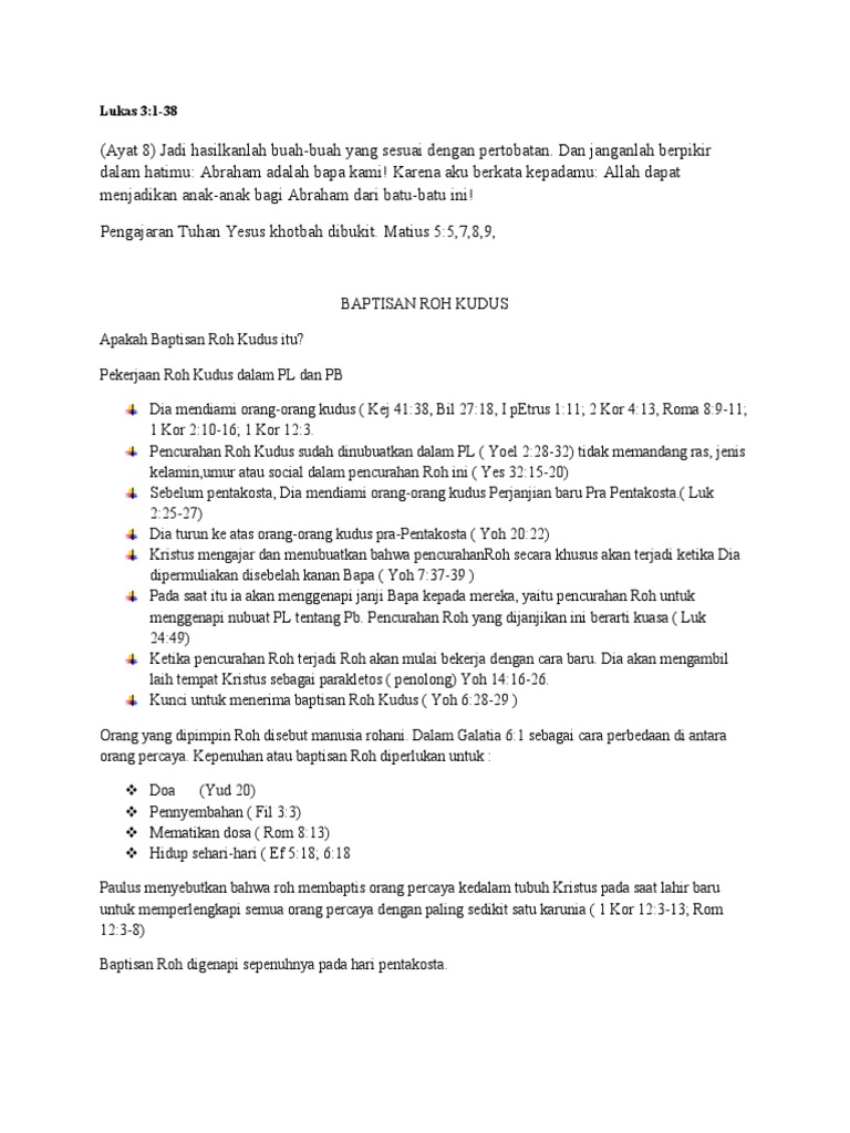 Materi Baptisan Roh Kudus | PDF