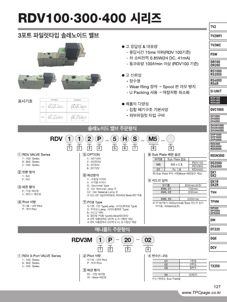 RDV시리즈 (소형3포트파일럿타입밸브) 190614 | PDF