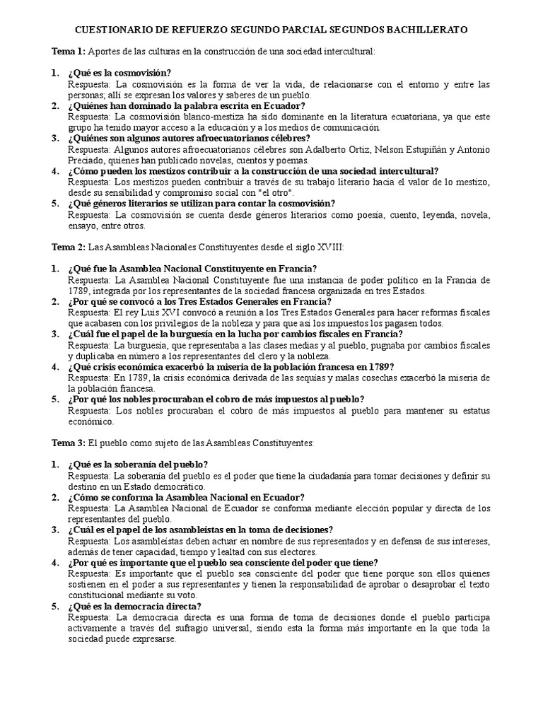 Cuestionario de Refuerzo | PDF | Ecuador | Constitución