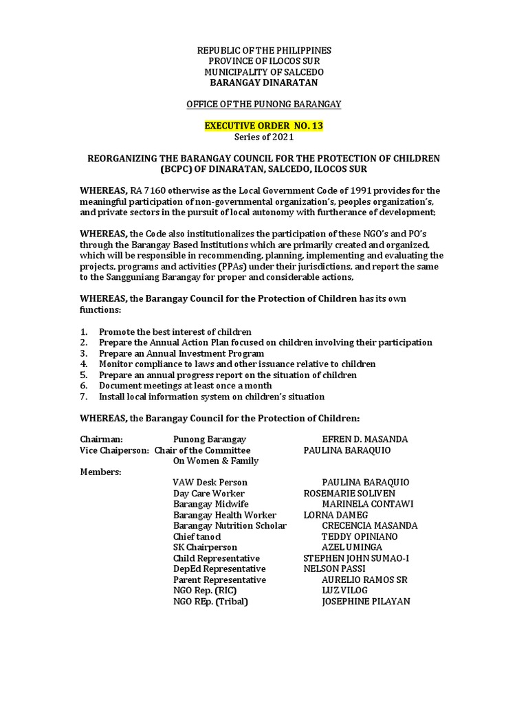 EO. NO. 04 BCPC Series 2023 | PDF | Government