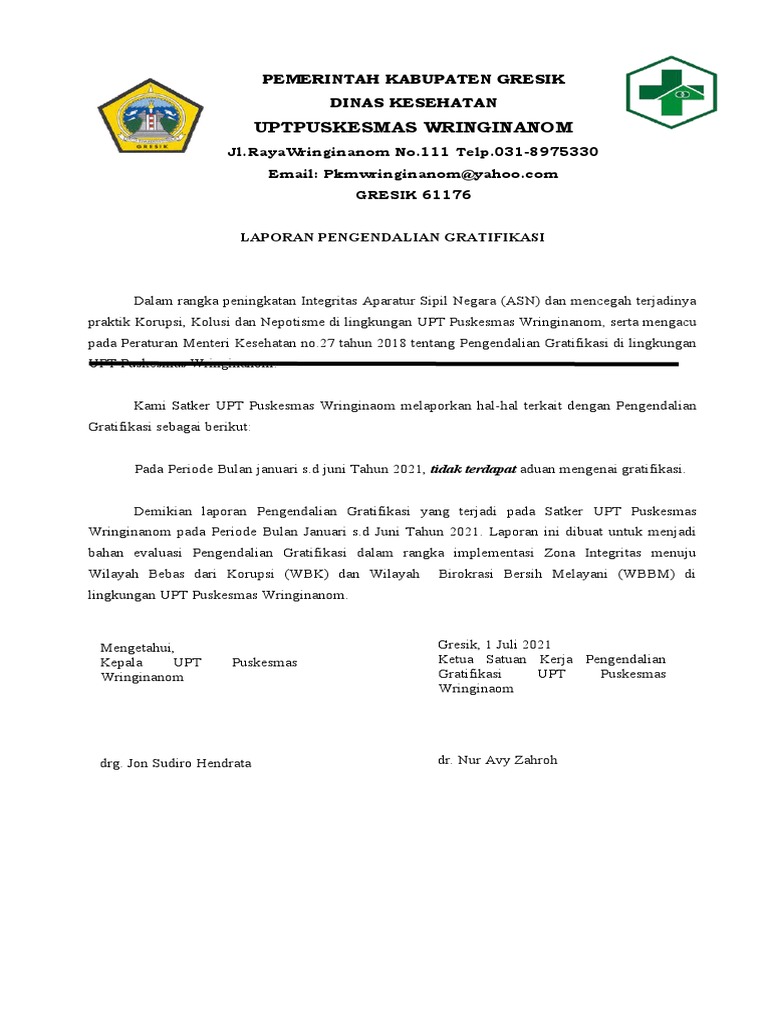 laporan pengendalian gratifikasi jan-jun 2021 | PDF