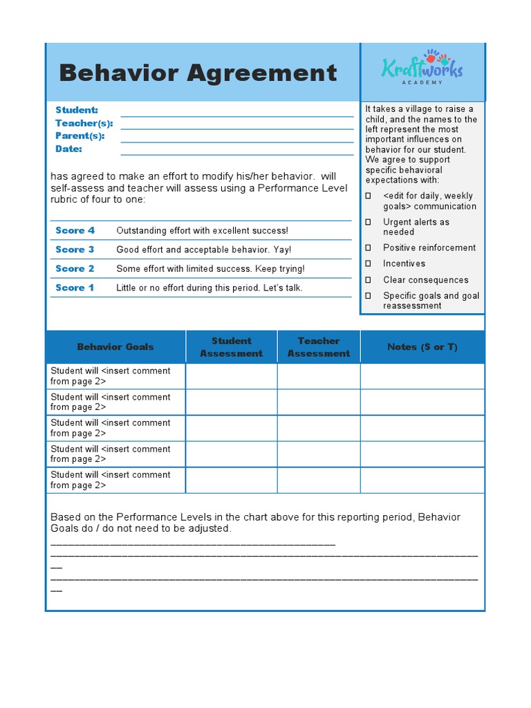 Behavior Agreement | PDF | Teachers | Behavioural Sciences