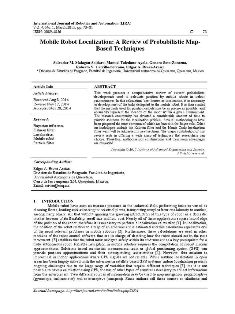 A Review of Probabilistic Map Based Techniques | PDF | Least Squares | Kalman Filter