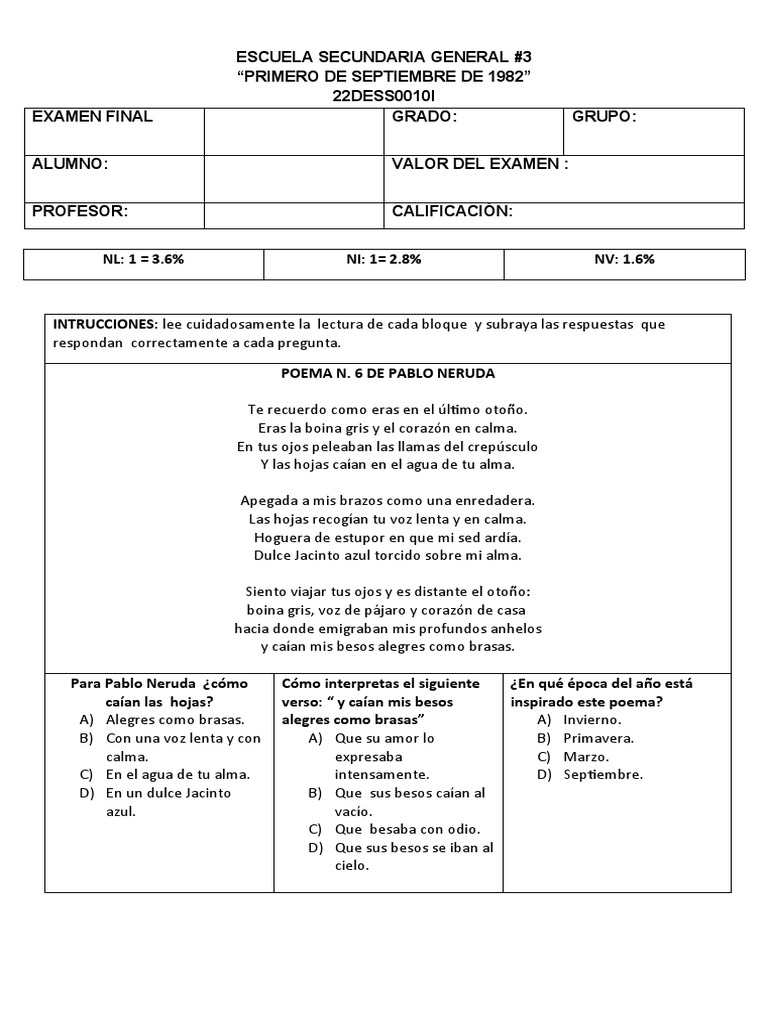 Examen Final Español 3 | PDF | Romeo y Julieta | Libros