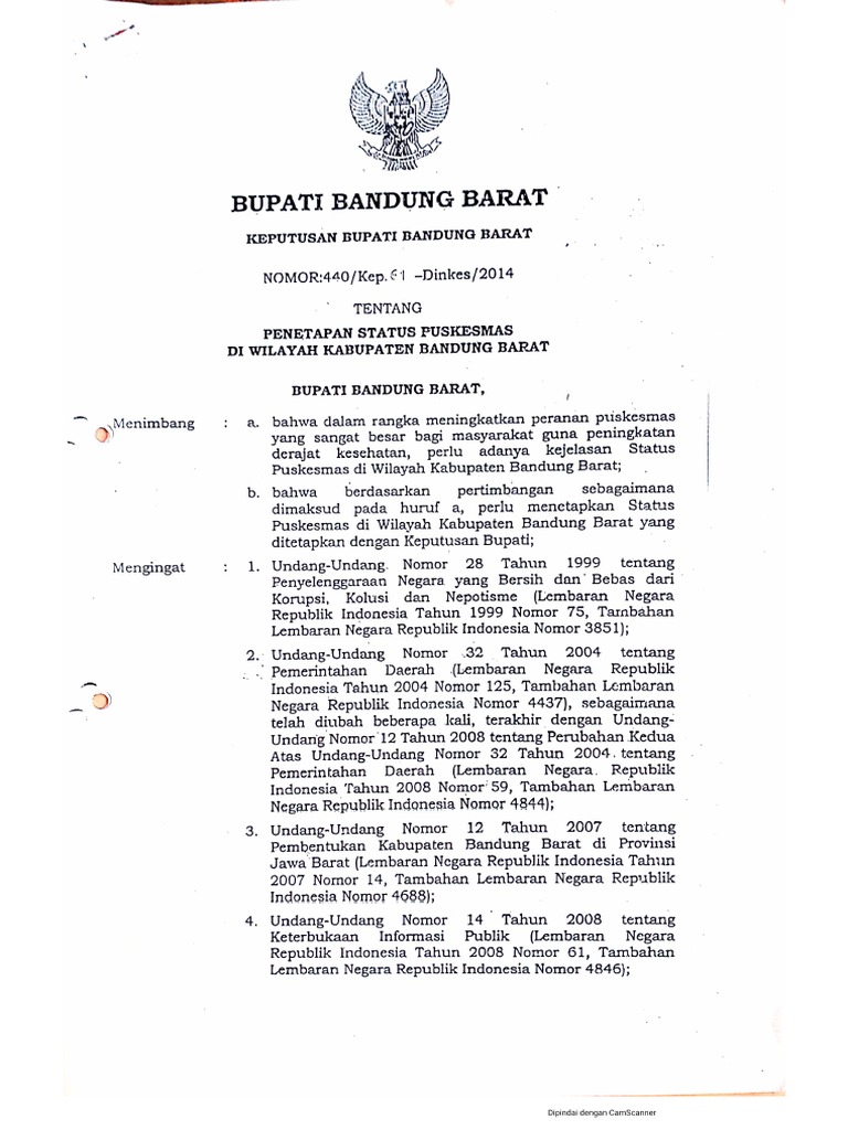 SK Bupati Penetapan Status PKM | PDF