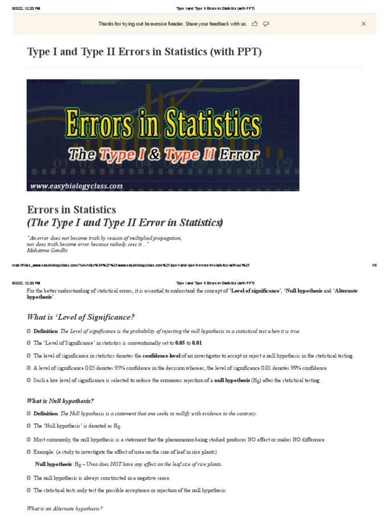 Understanding Type I and II Errors | PDF | Type I And Type Ii Errors ...