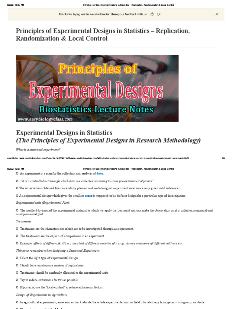 Principles Of Experimental Designs In Statistics Replication Randomization And Local Control