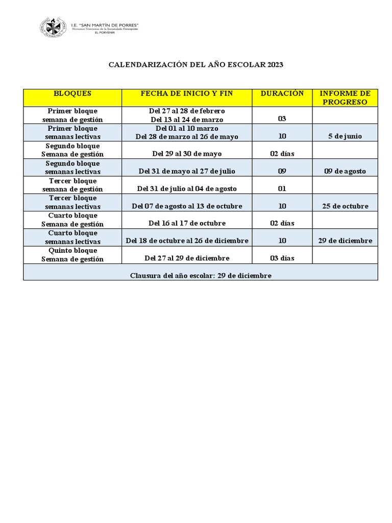Calendarización Del Año Escolar 2023 Reprogramada | PDF | Academia
