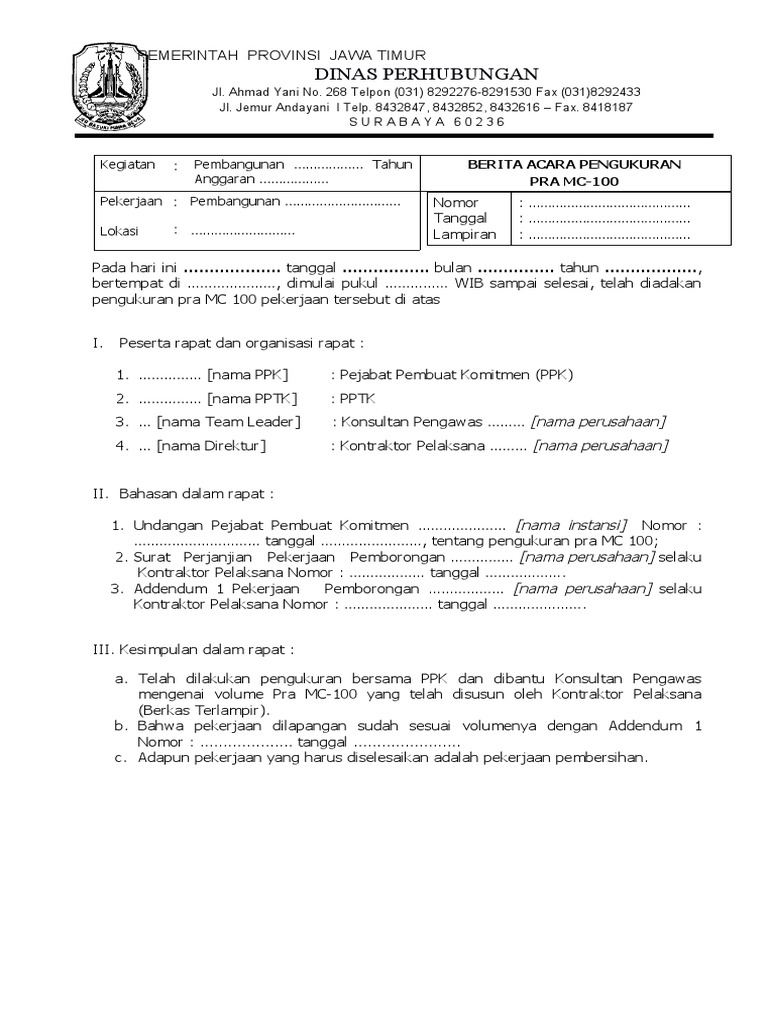 Berita Acara Mutual Check Pra MC 100 | PDF
