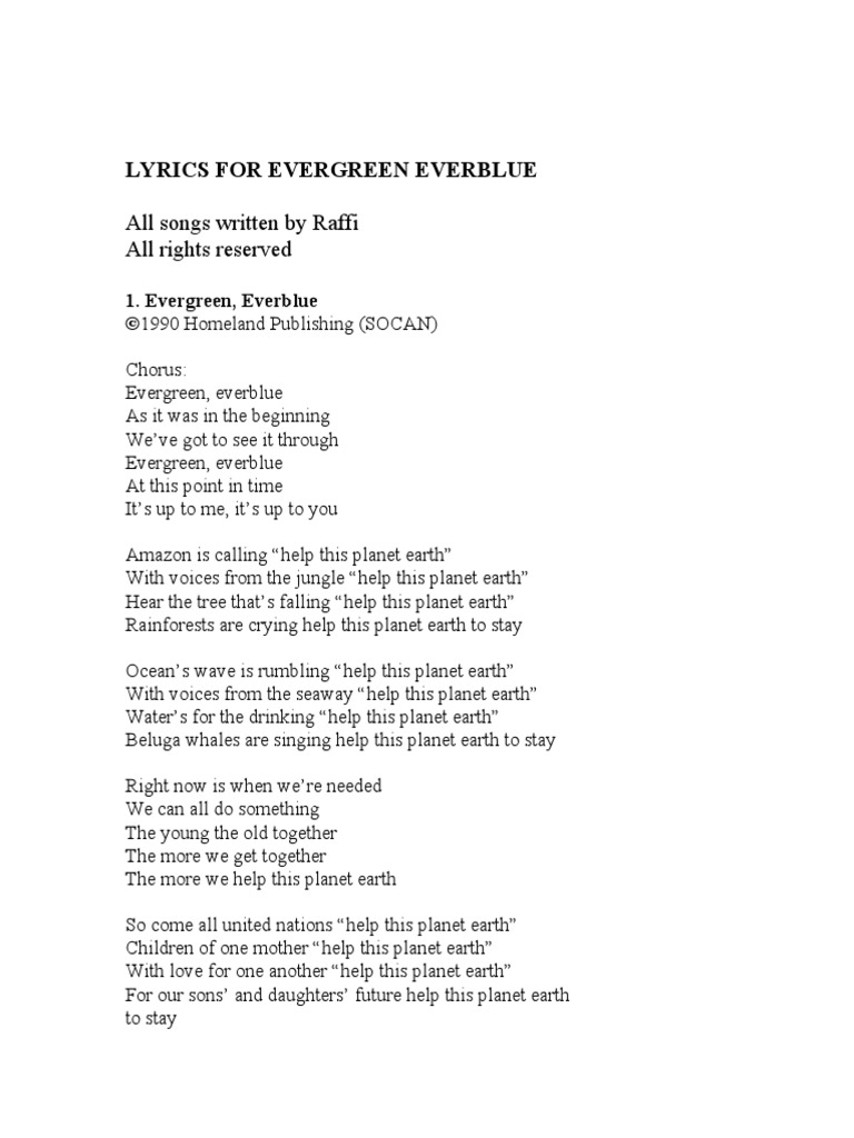 Evergreen Everblue Lyrics | PDF | Sky | Earth Sciences