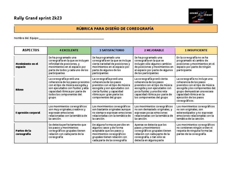 Rubrica baile | PDF | Ritmo | Coreografía