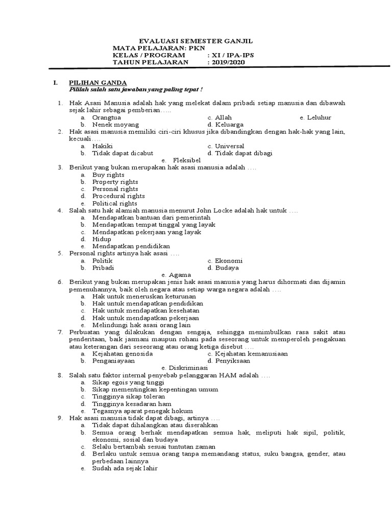 Evaluasi Semester Ganjil | PDF