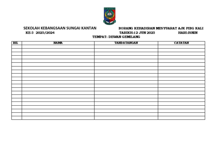 Borang Kehadiran Mesyuarat AJK PIBG | PDF