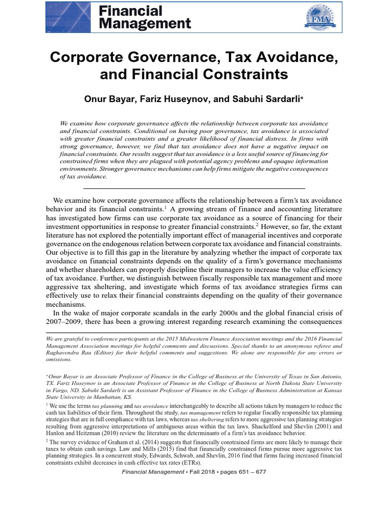 Financial Management - 2017 - Bayar - Corporate Governance Tax ...