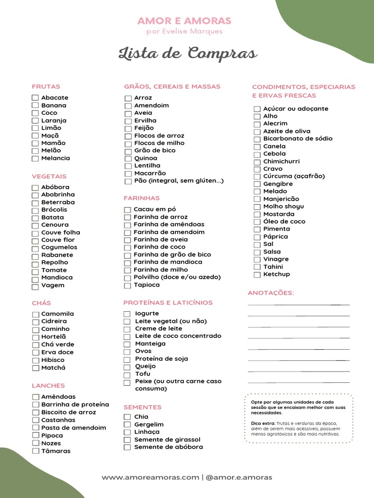 Lista de Compras Amor e Amoras | PDF | Amendoim | Milho