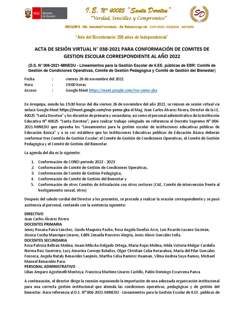 Acta de Conformación de Comités | PDF | Maestros | Inclusión (Educación)