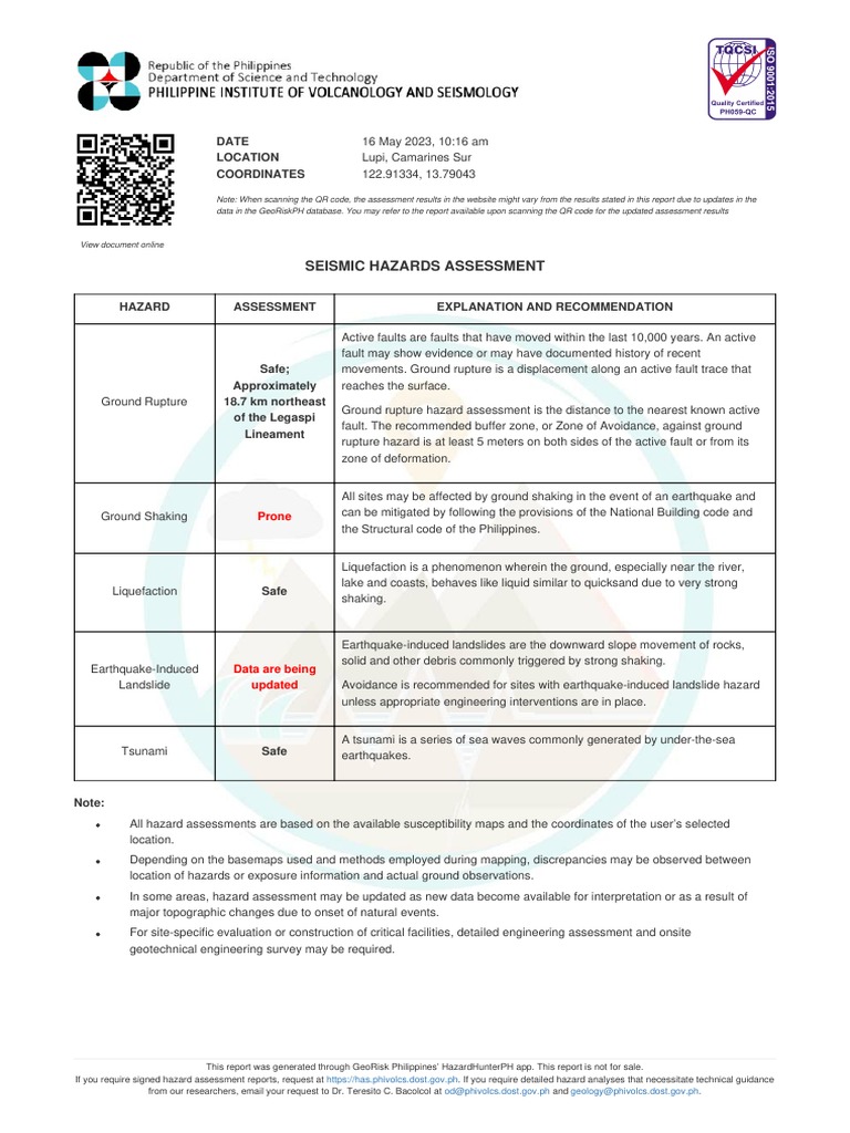 Hazard Assessment Report | PDF | Landslide | Storm Surge
