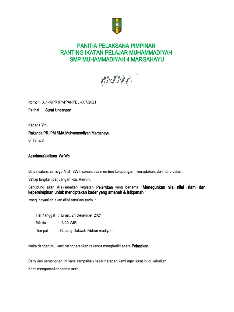 Undangan Pelantikan IPM SMP Muhammadiyah | PDF | Karier & Perkembangan