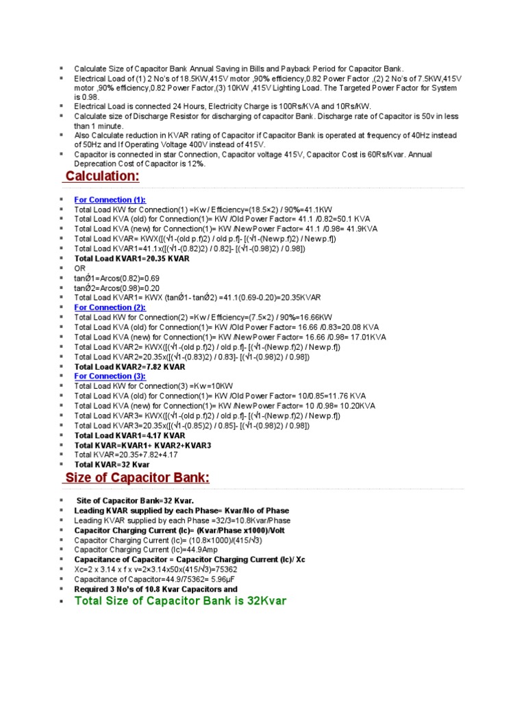 Calculate Size of Capacitor Bank | PDF | Capacitor | Power (Physics)