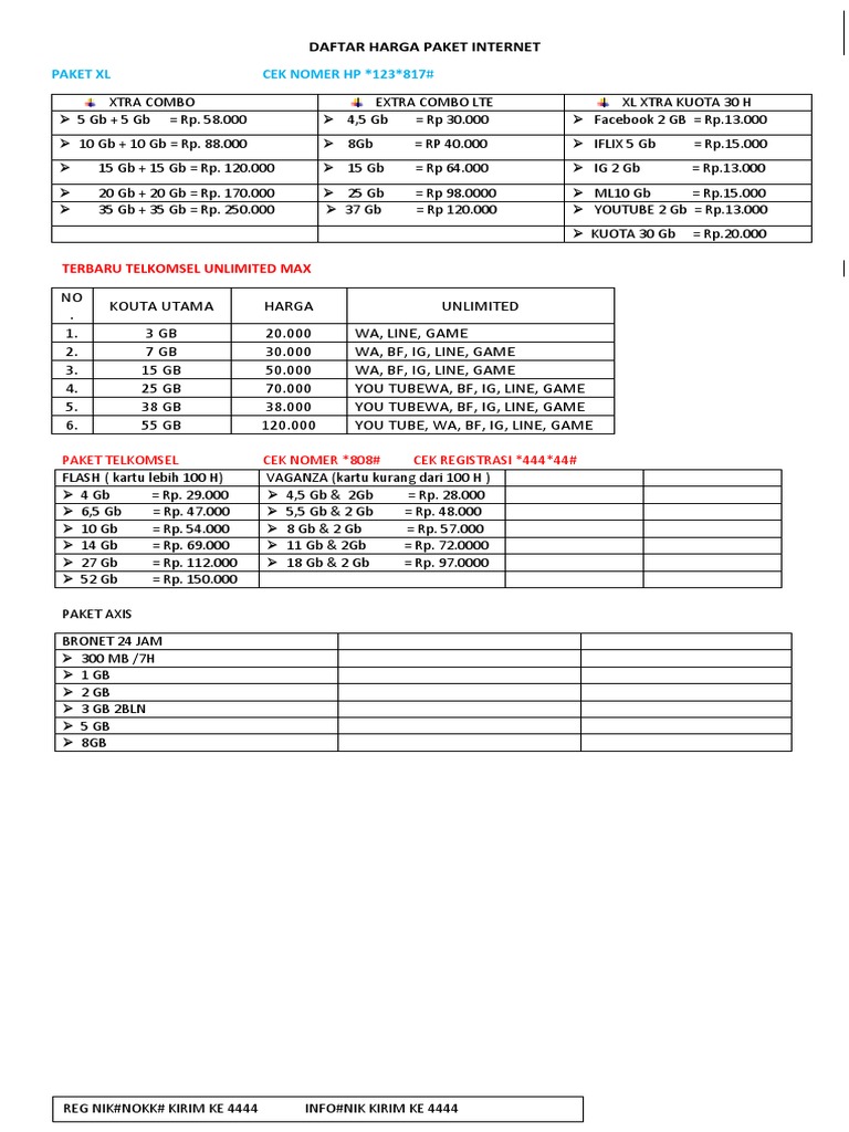 Daftar Harga Paket Internet | PDF