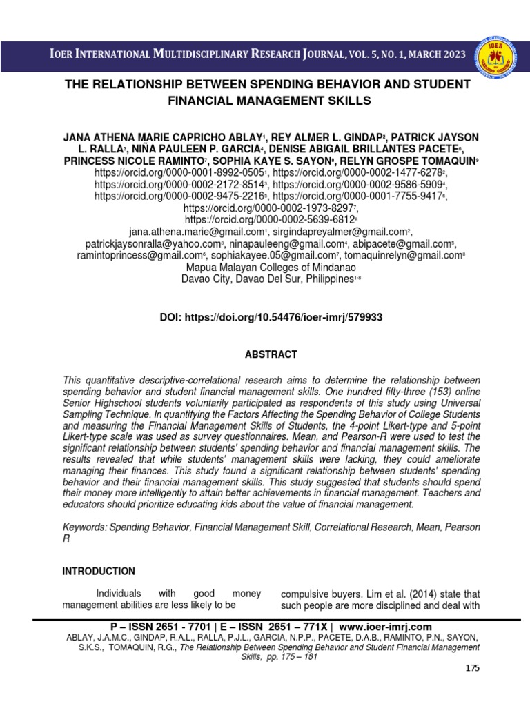 The Relationship Between Spending Behavior and Student Financial ...