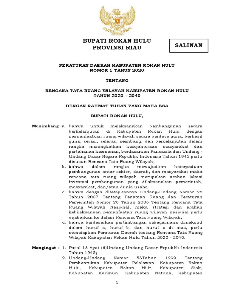 Perda RTRW 1 2020 | PDF