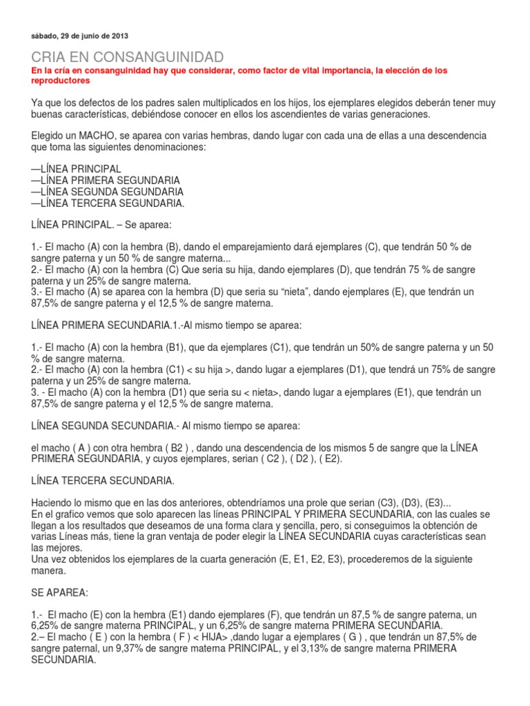 CRIA EN CONSANGUINIDAD OK - TABLA DE FELCH | PDF | Biología ...