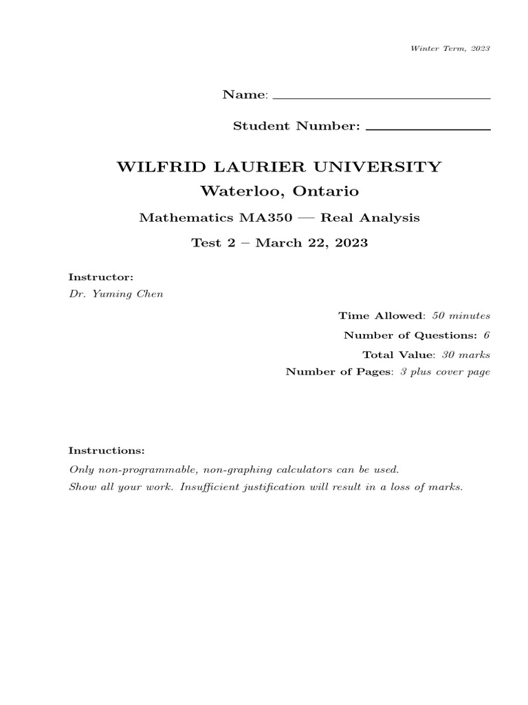 MA350 W23 T2 - Solutions | Download Free PDF | Continuous Function ...