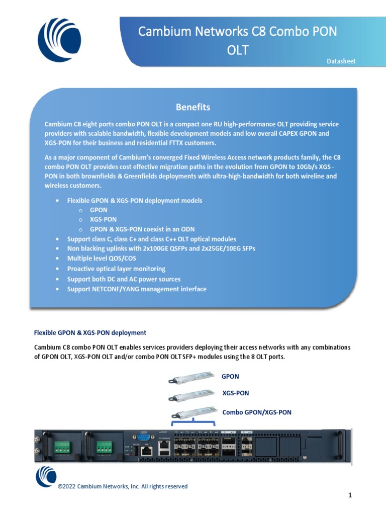 Cambium Networks Combo OLT Datasheet | PDF
