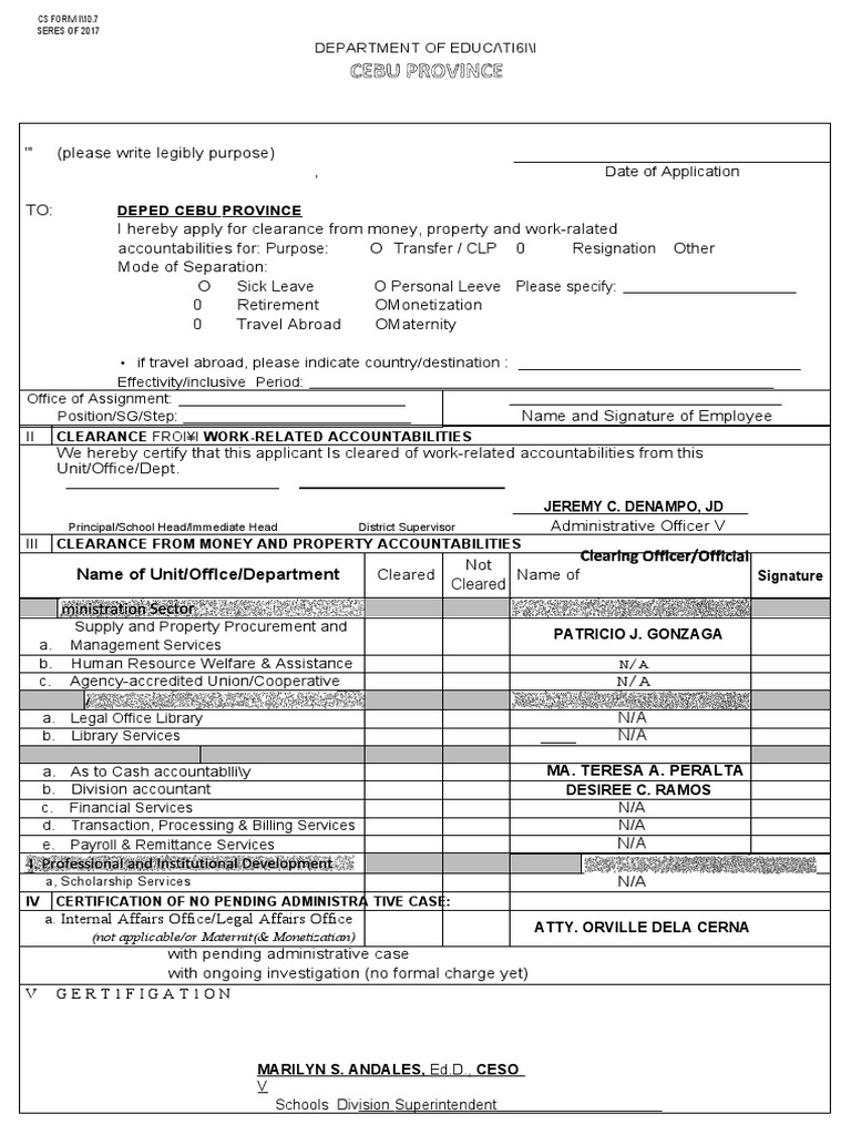 DepEd Cebu Province Clearance Form | PDF | Economies | Business