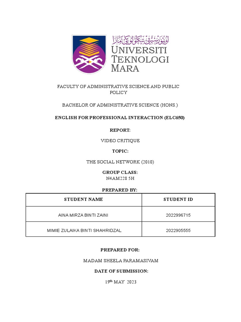 Movie Critique Outline PDF | PDF | Facebook | Leadership