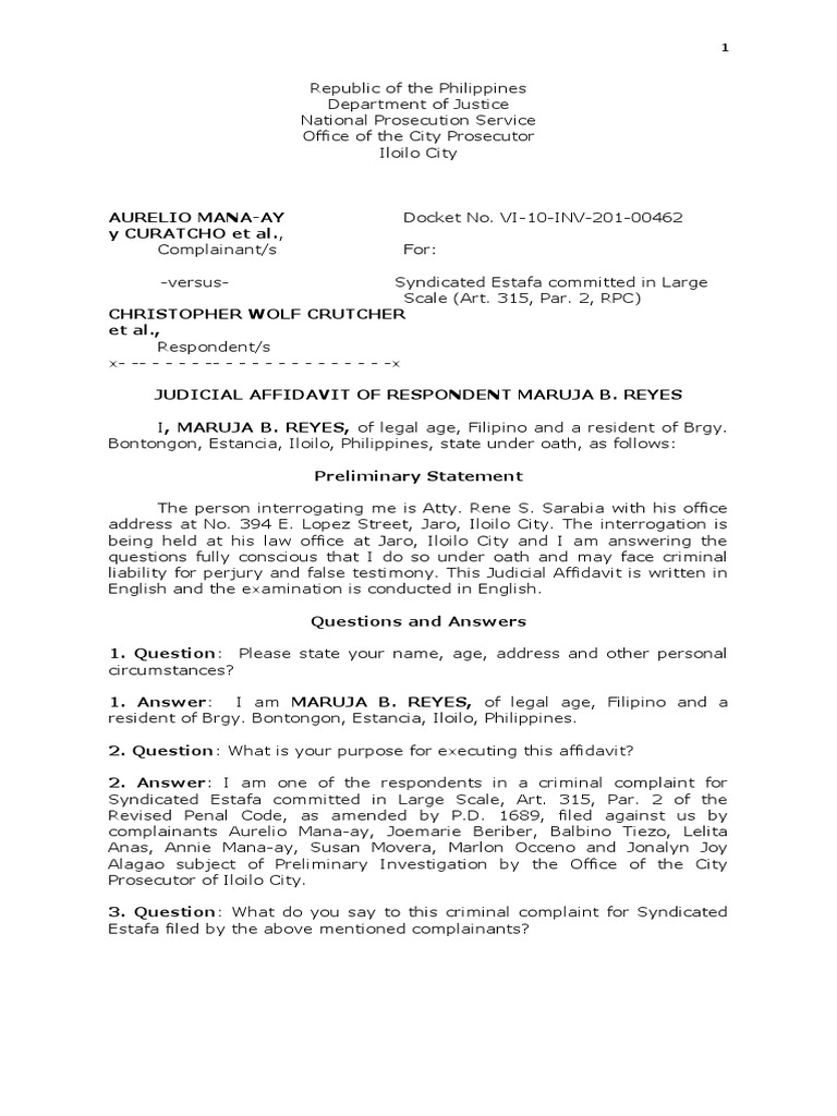 Maruja Reyes (Judicial Counter - Affidavit) | PDF Maruja Reyes (Judicial Counter - Affidavit) | PDF