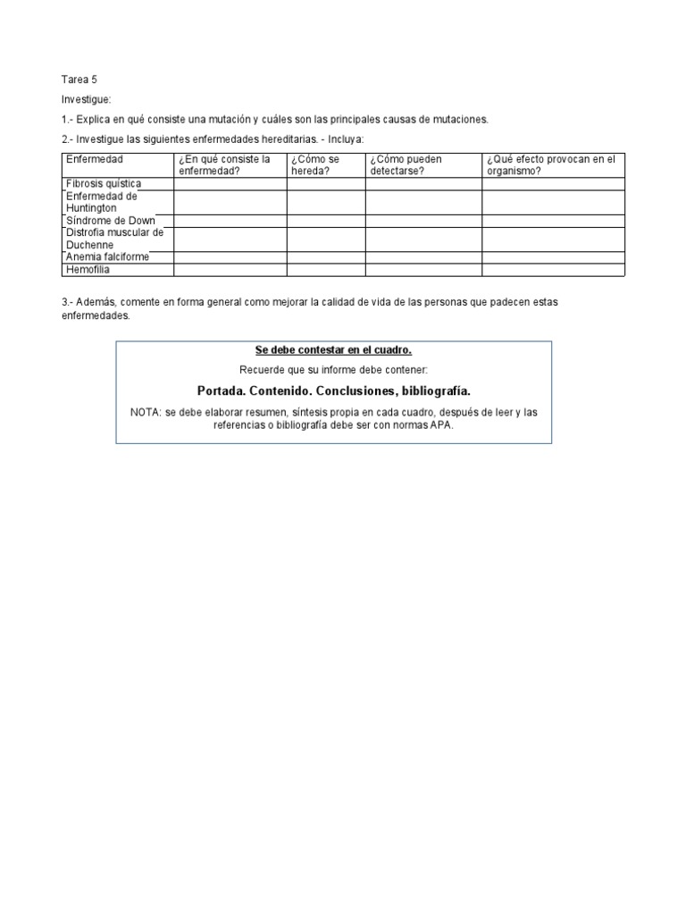 Tarea 5. - Enfermedades Hereditarias | PDF